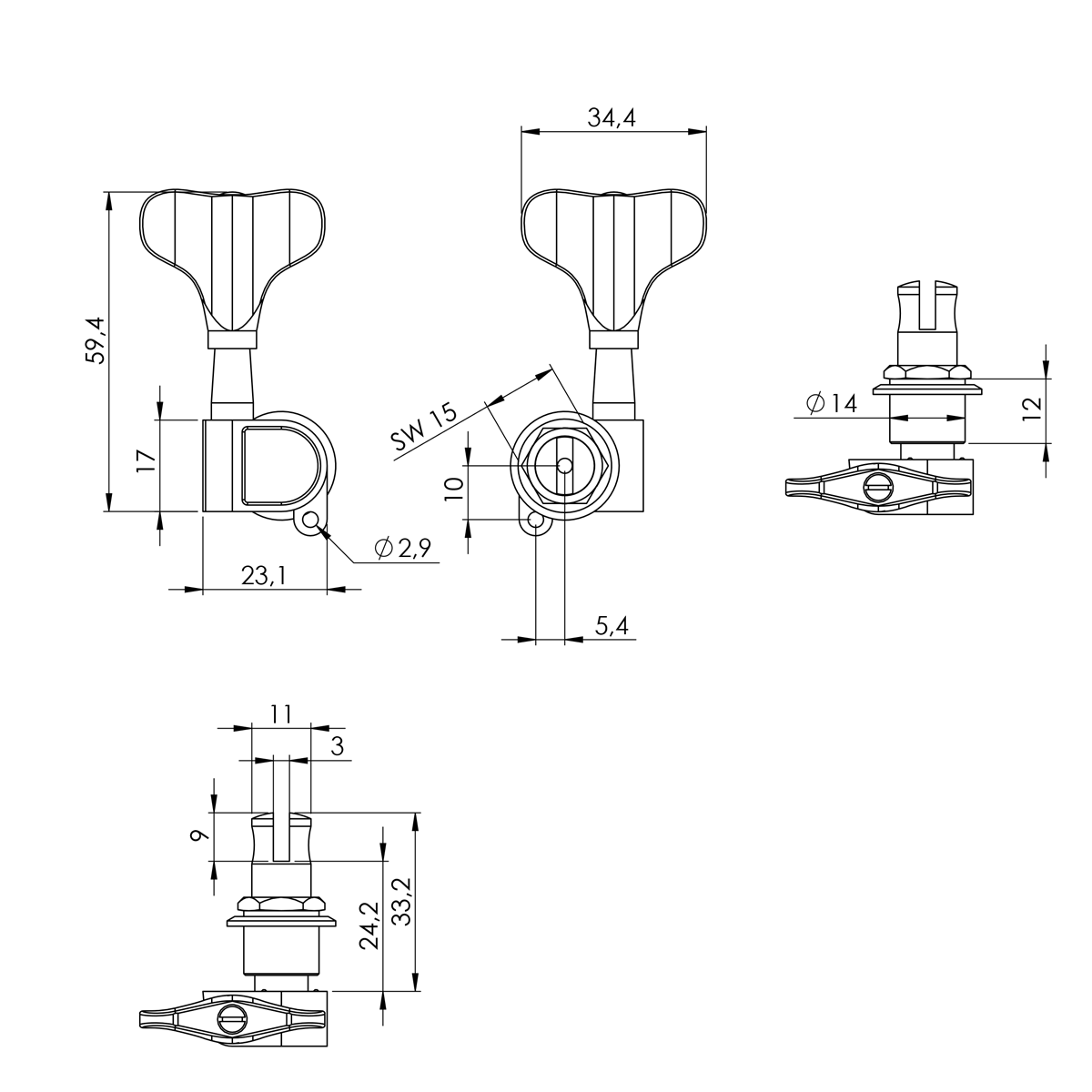 Schaller M4 180 Bass Machine Heads 3 + 2 Black – Northwest Guitars